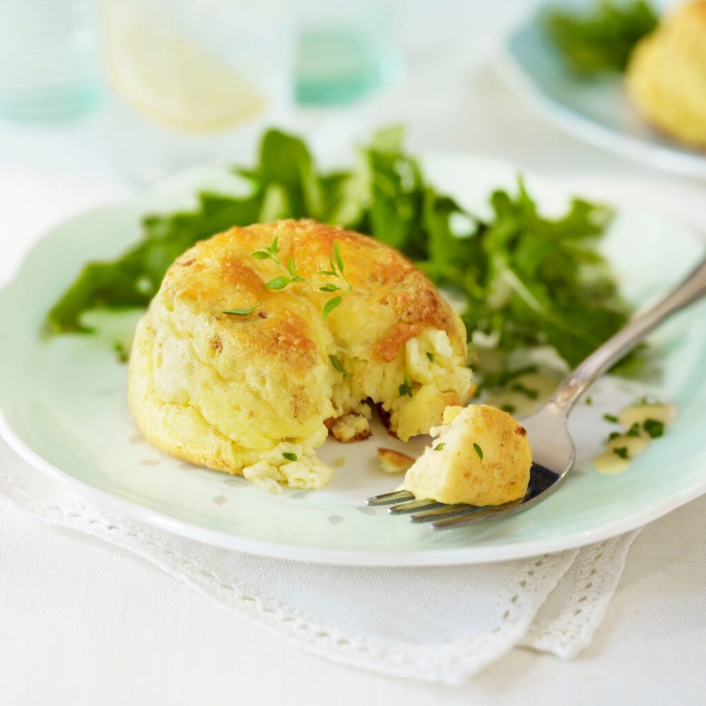 Goat Cheese and Thyme Twice Cooked Soufflé - Get Cracking